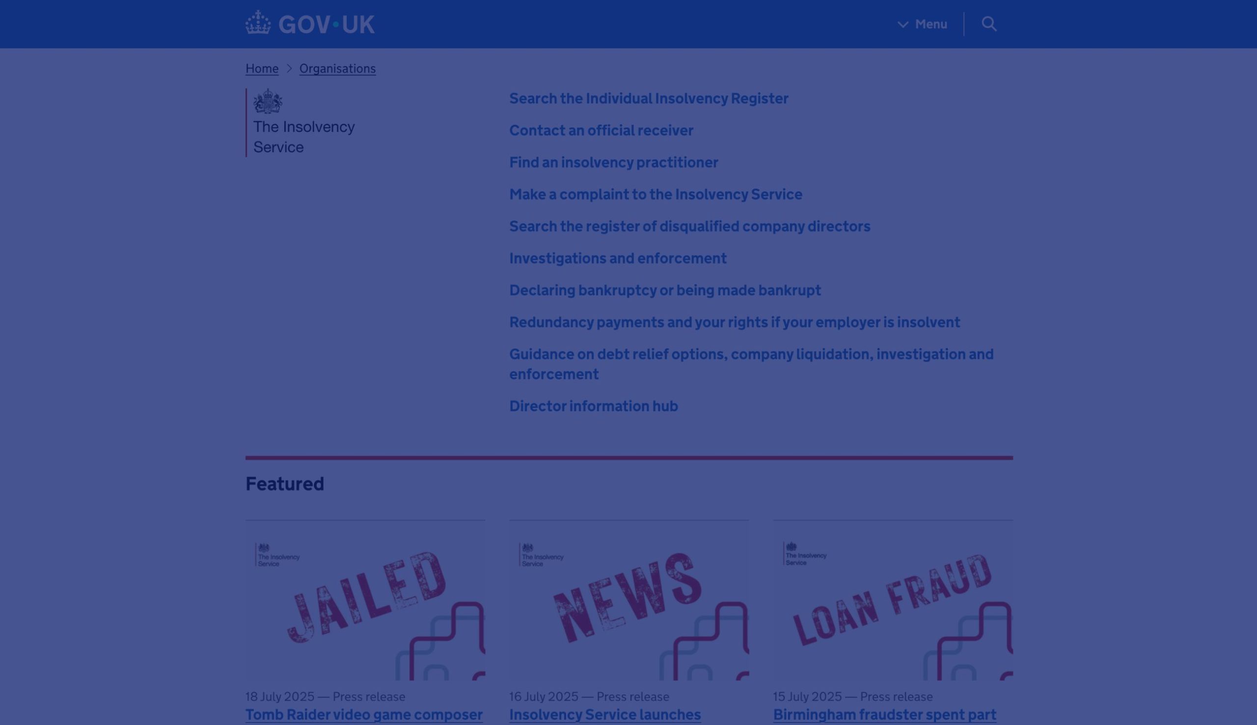 The Insolvency Service Website (TIS)